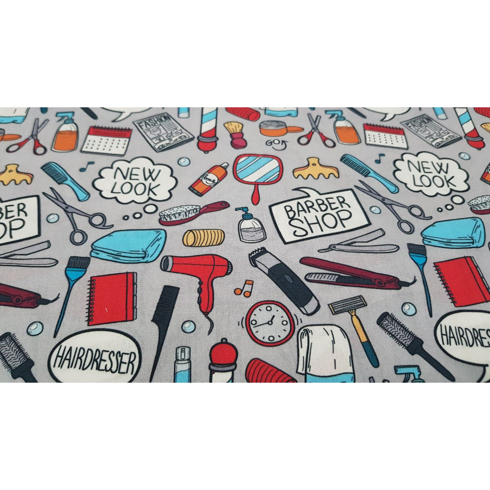 Cotton Hairdresser Barber Shop fabric | Textil Siles fabric store