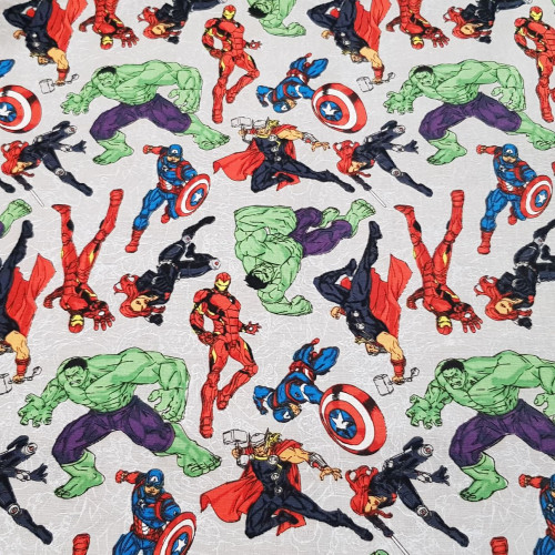 Tejido Algodón Marvel Vengadores Gris Personajes | Tienda de telas ...