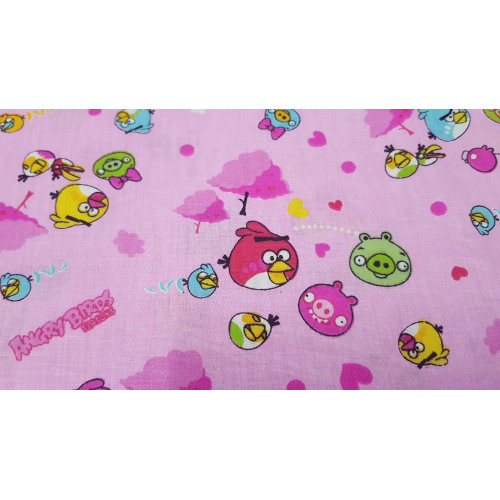 Cotton Pink Angry Birds fabric | Textil Siles fabric store