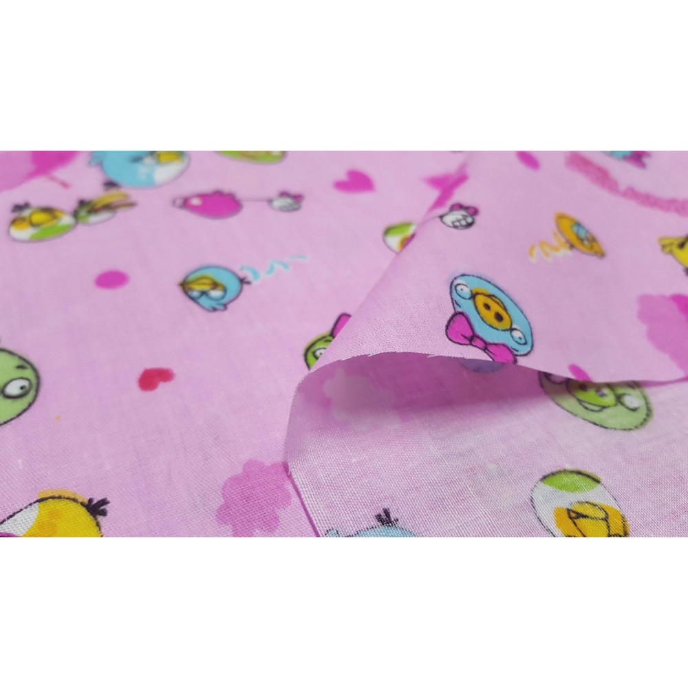 Cotton Pink Angry Birds fabric | Textil Siles fabric store