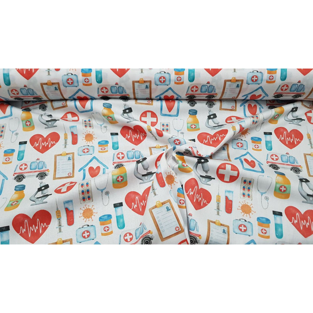 Cotton Medicine Red Crosses fabric | Textil Siles fabric store