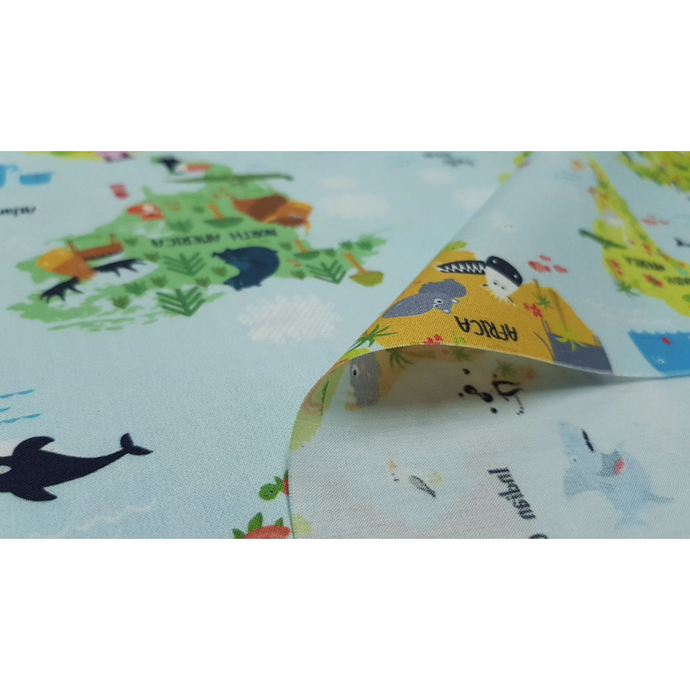 Cotton World Map Animals fabric | Textil Siles fabric store
