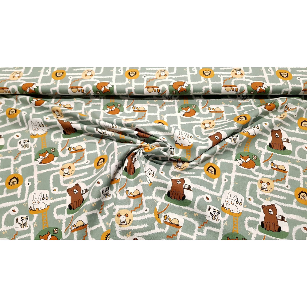 Tejido Algodón Animales Laberinto | Tienda de telas Textil Siles