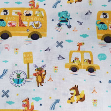 Cotton Animals School Bus fabric | Textil Siles fabric store