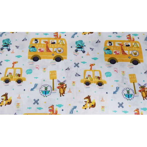 Cotton Animals School Bus fabric | Textil Siles fabric store