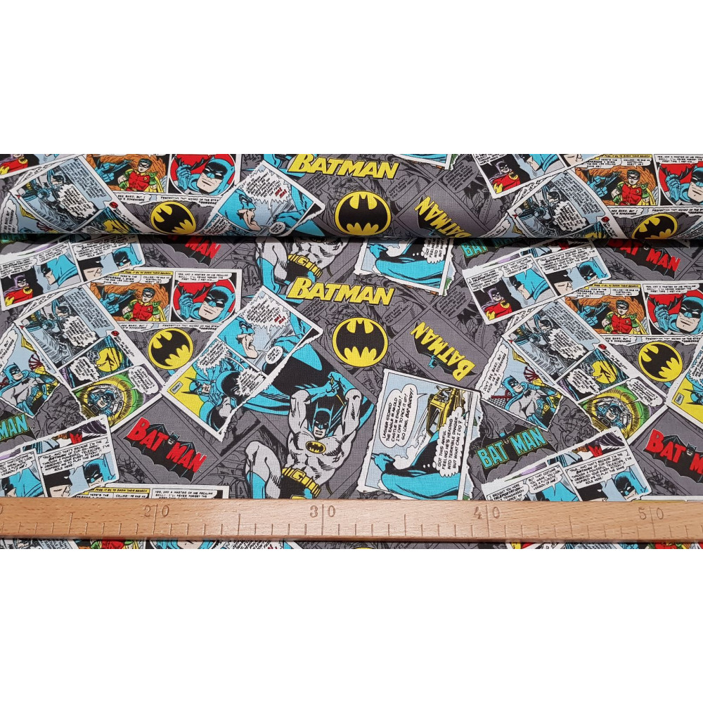 Tela Algodón Batman Cómic Gris | Tienda de telas Textil Siles