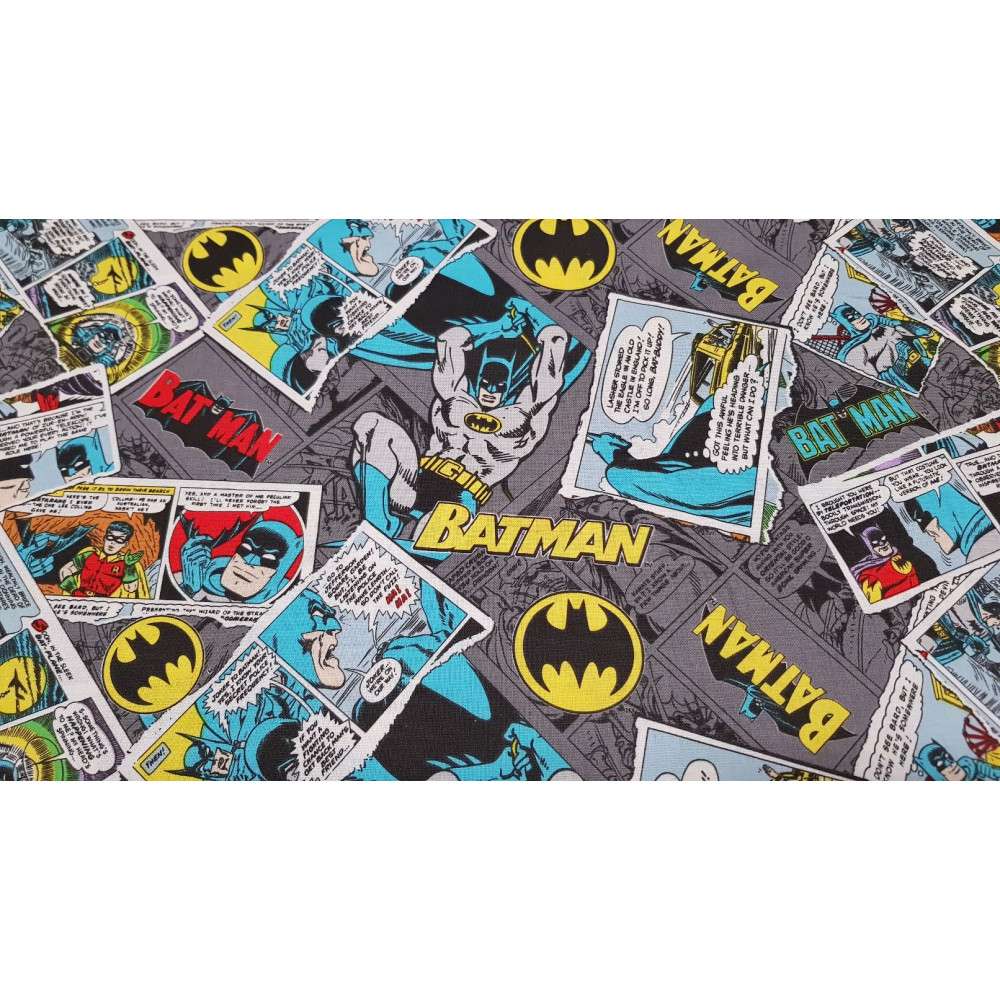 Tela Algodón Batman Cómic Gris | Tienda de telas Textil Siles