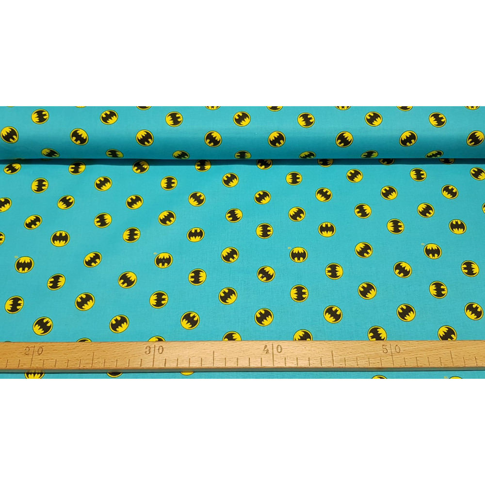 Cotton Batman Circular Turquoise Logo fabric | Textil Siles fabric store