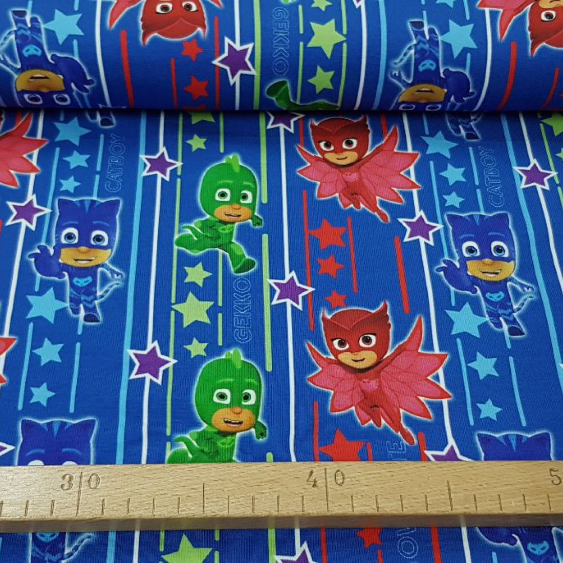 Buy Cotton Jersey PJ Masks Stripes Stars fabric | Textil Siles fabric store