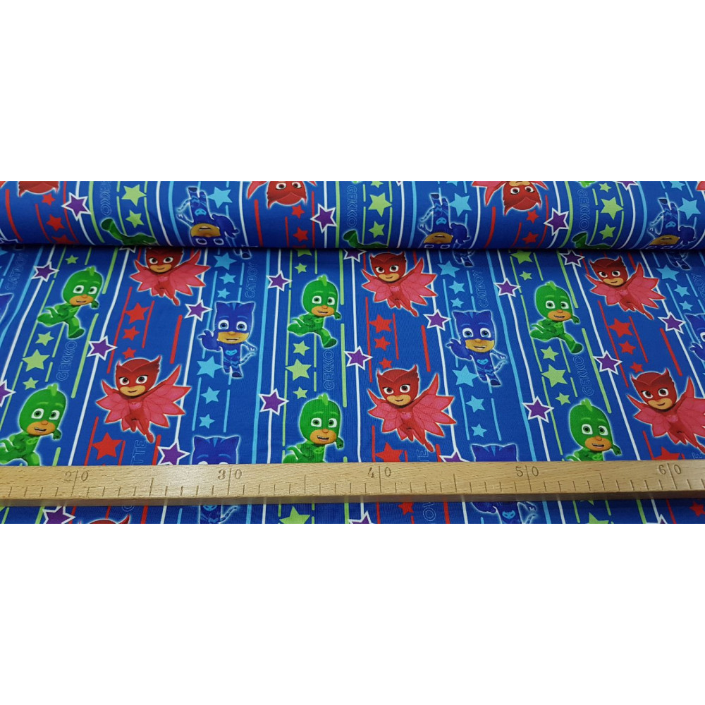 Cotton Jersey PJ Masks Stripes Stars fabric | Textil Siles fabric store