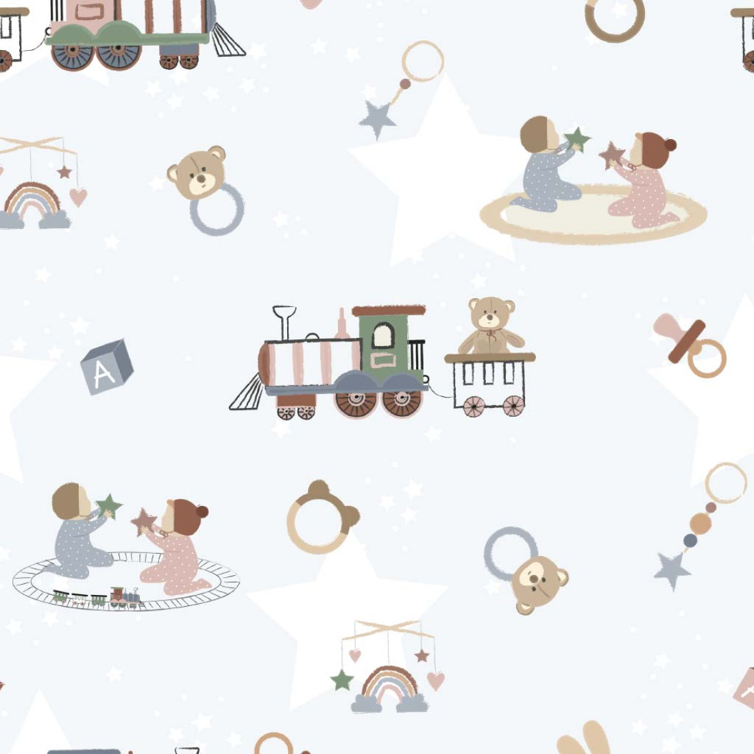 Tela Algodón Trenes Bebes | Tienda de telas Textil Siles